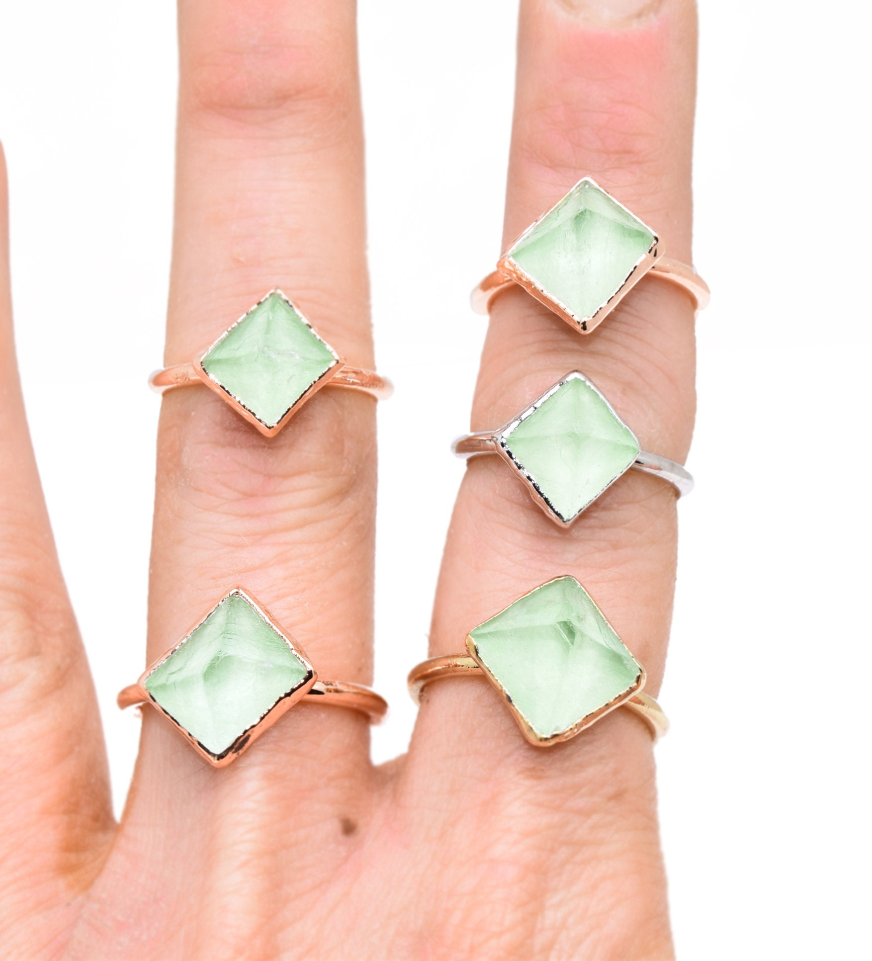 Raw GREEN FLUORITE ring // Crystal ring / Fluorite Ring / Fluorite ...