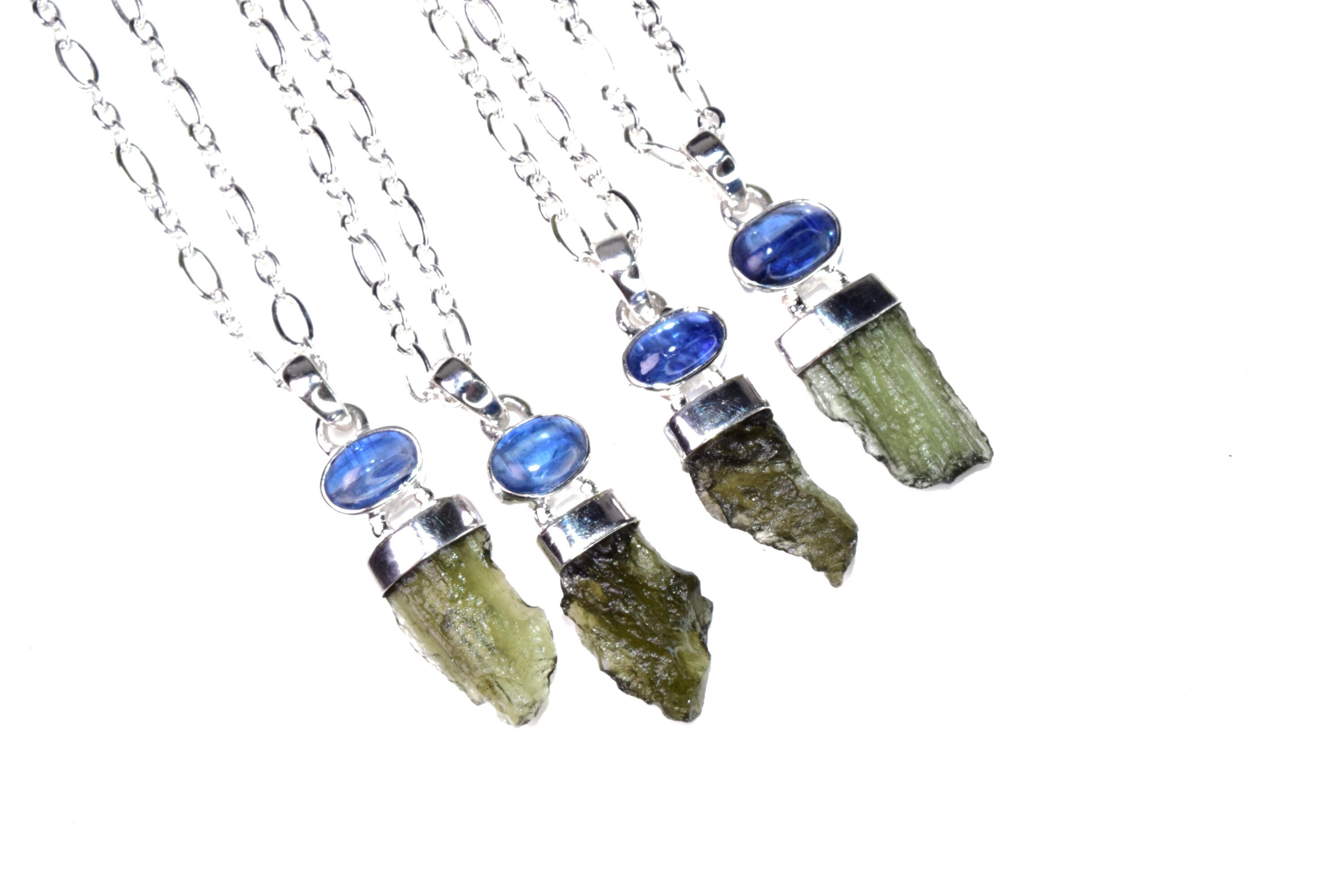 Raw MOLDAVITE & BLUE KYANITE Necklace / Rough Moldavite / Moldavite ...