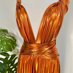 BURNT ORANGE METALLIC Goddess Bridesmaid Dress/ Maxi Dress Metallic ...