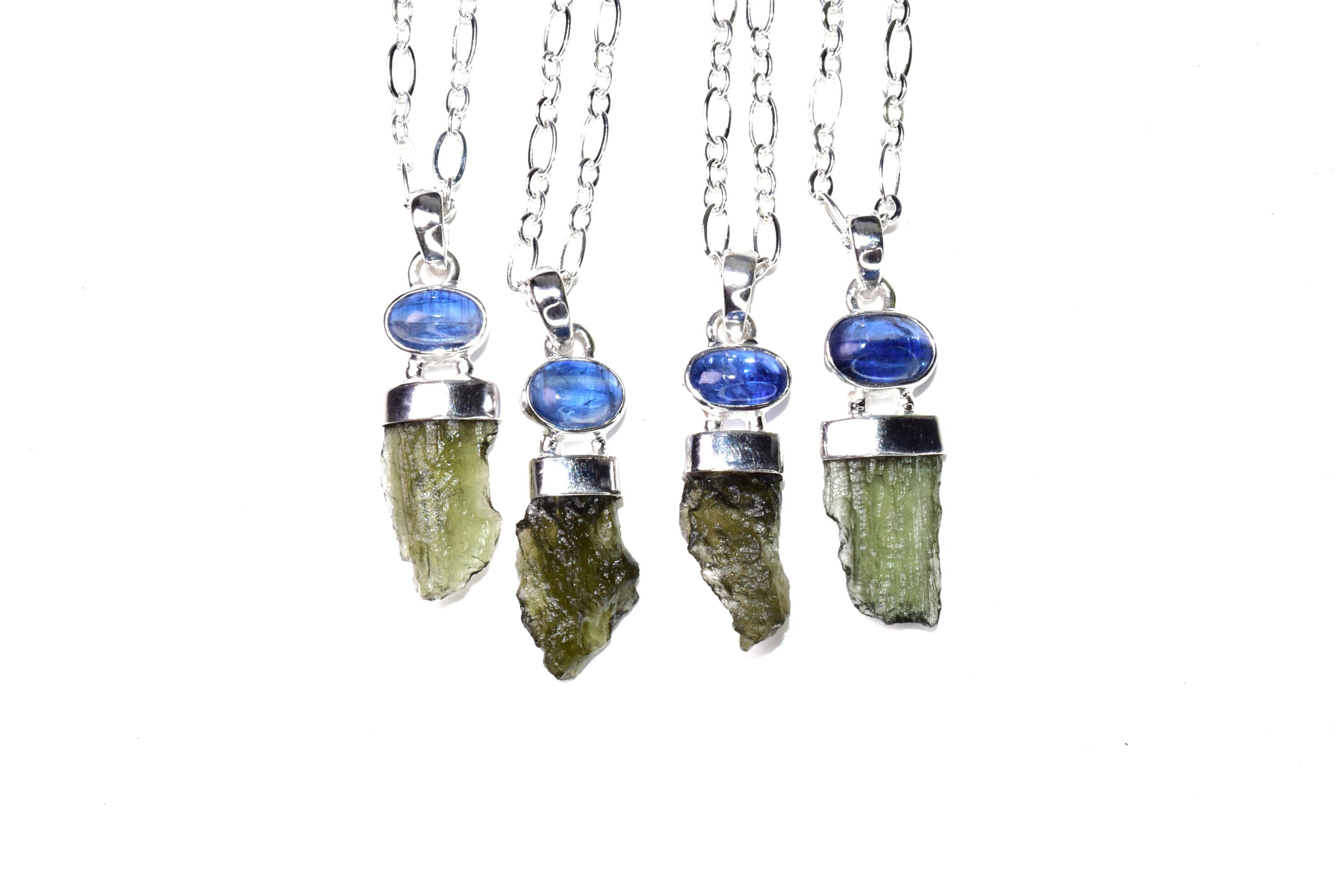 Raw MOLDAVITE & BLUE KYANITE Necklace / Rough Moldavite / Moldavite ...