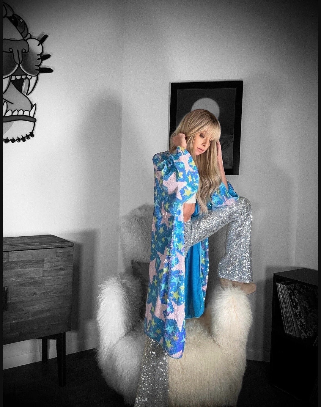 IRIDESCENT STARS SEQUINS Kimono Jacket/ Show Stopper/ Celestial Sequins/ Festival Kimono ...