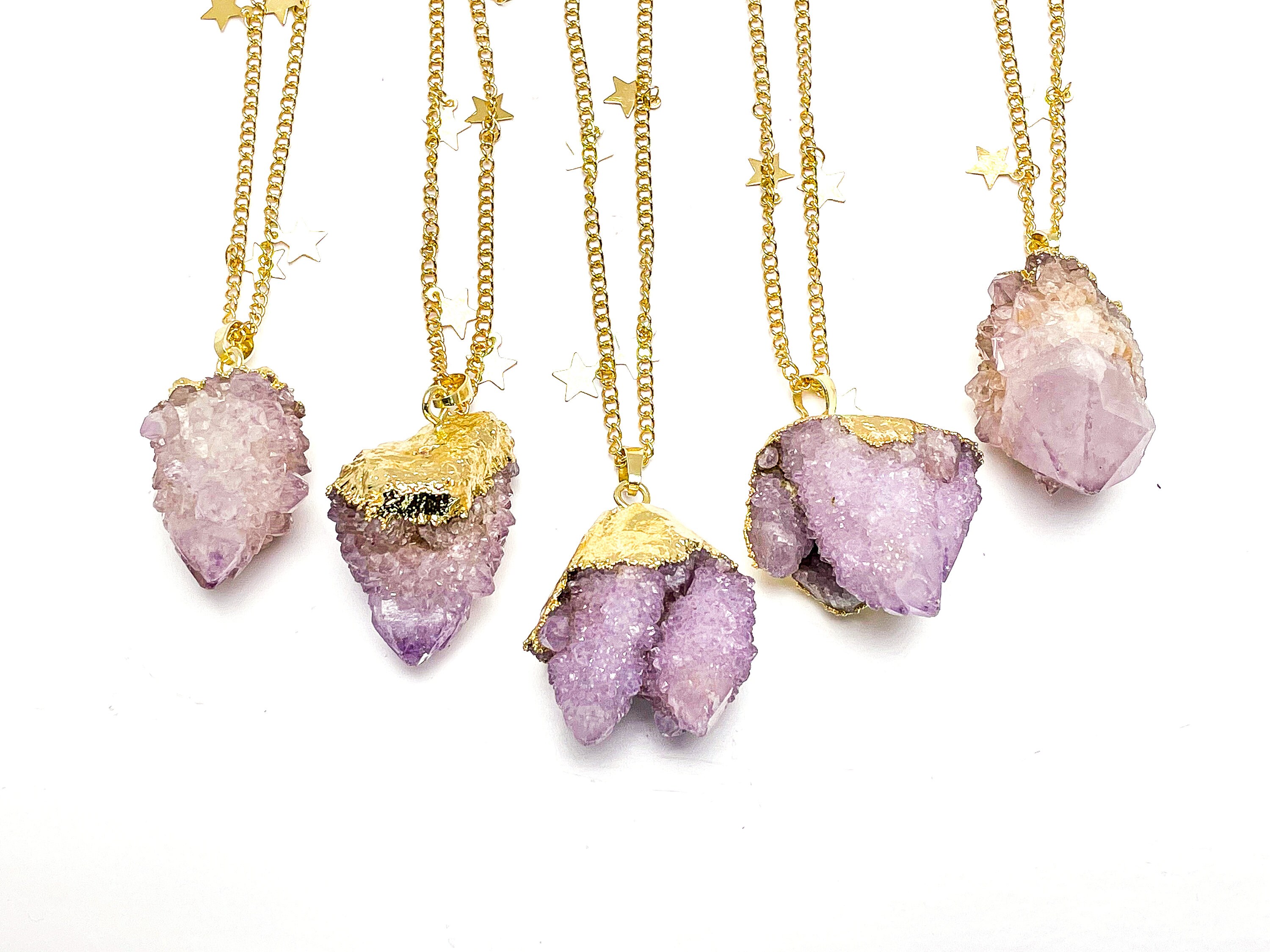 Raw Lilac SPIRIT QUARTZ Gold Necklace / Amethyst Spirit Quartz / Spirit ...