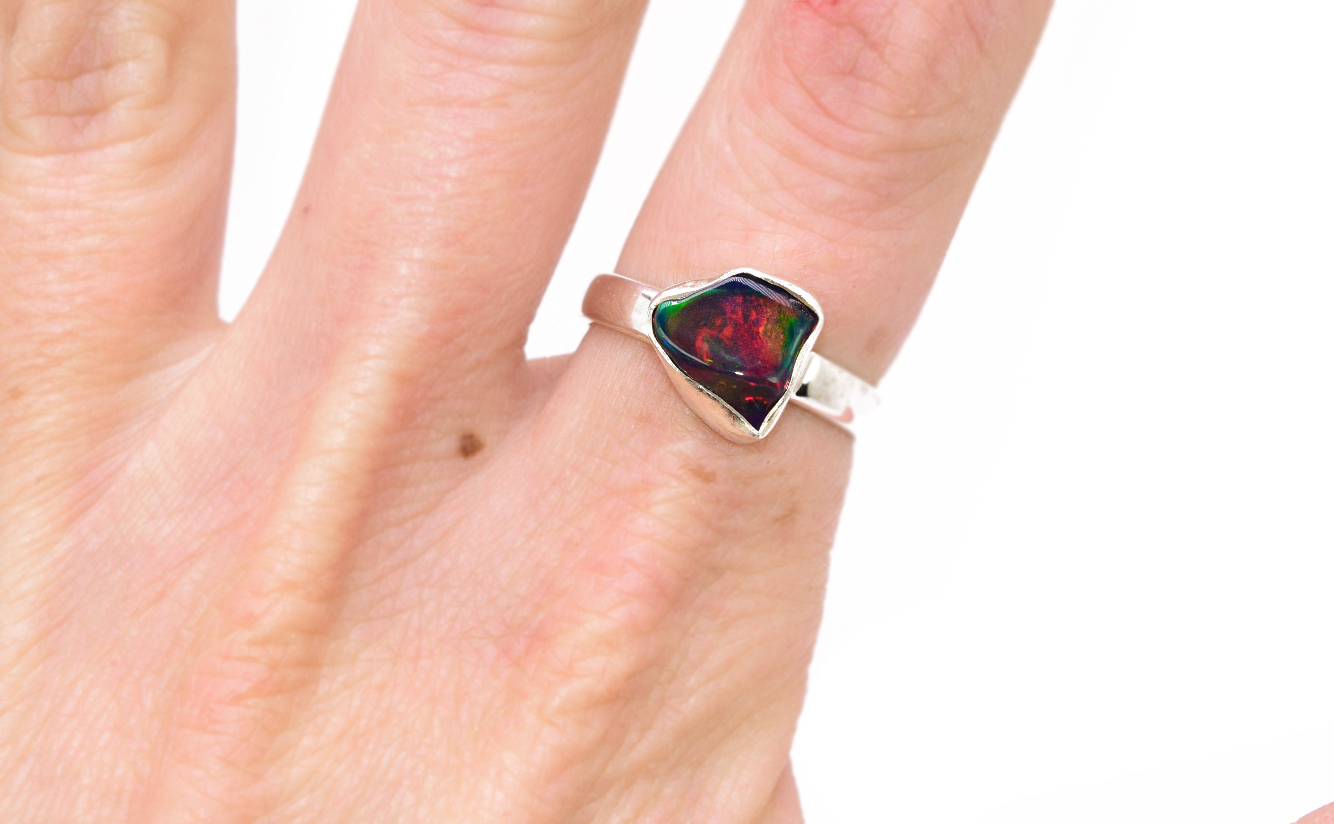 Raw BLACK OPAL Ring / Rough Black Opal ring / Australian Black Opal ...