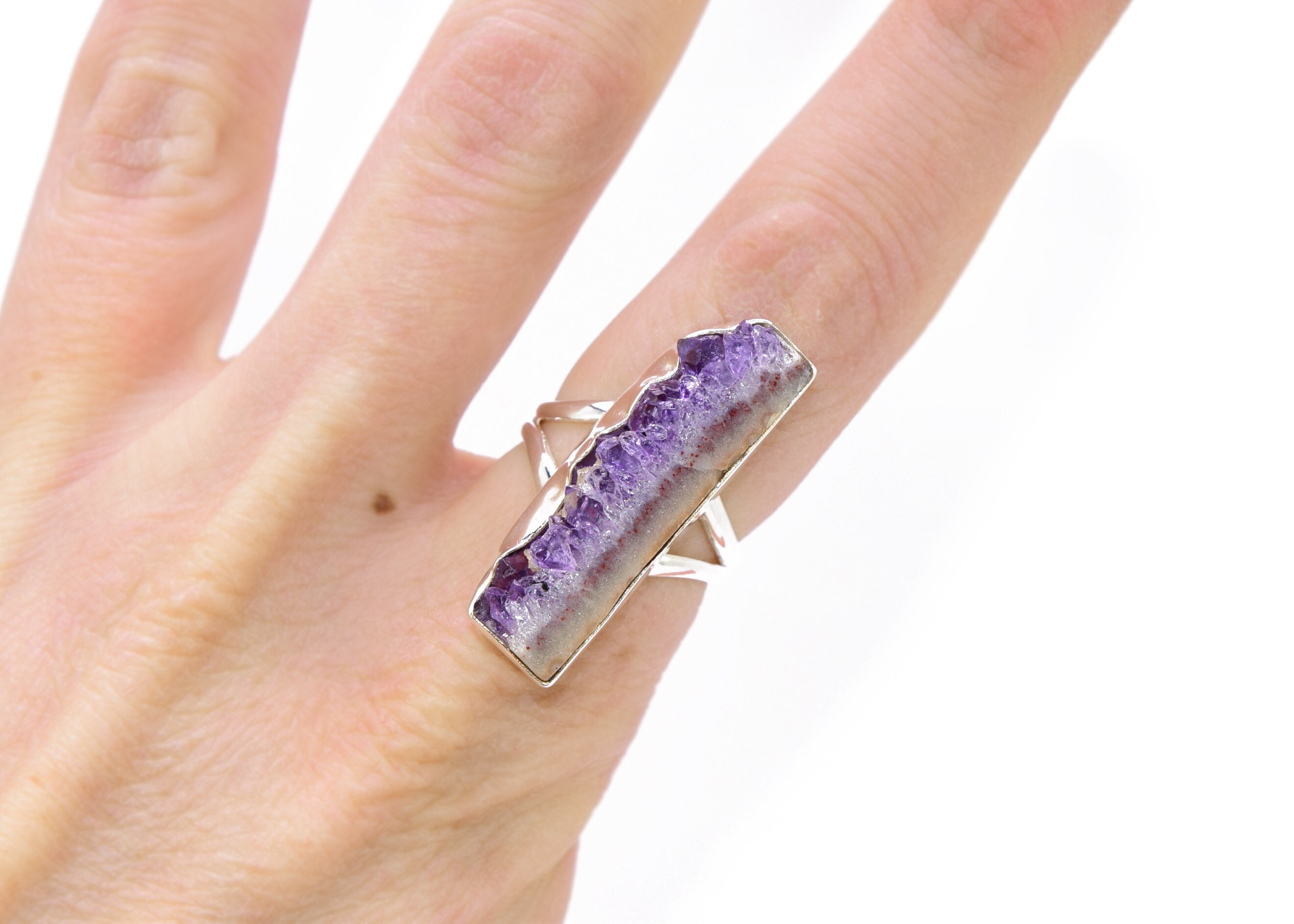 AMETHYST Stalactite Cluster Ring / Sterling Silver Raw Amethyst Ring ...