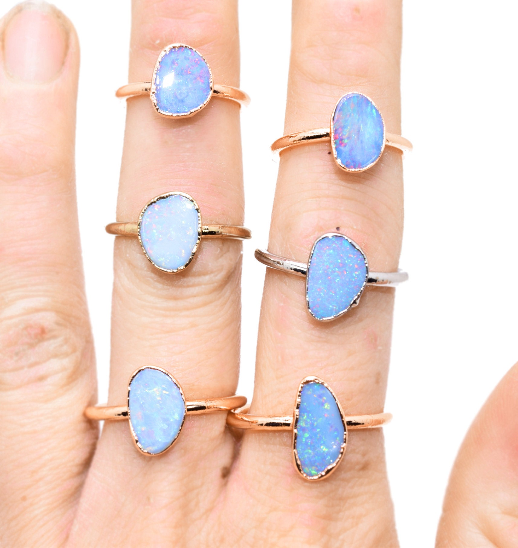 Raw BLUE OPAL Ring // Australian Boulder Opal ring / Gold Opal Ring ...