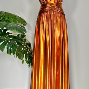 BURNT ORANGE METALLIC Goddess Bridesmaid Dress/ Maxi Dress Metallic ...