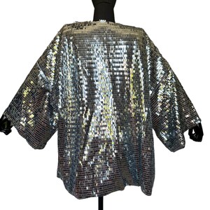 SILVER Disco Ball Stick SEQUINS Kimono Jacket/ Duster Sequins/ Festival ...