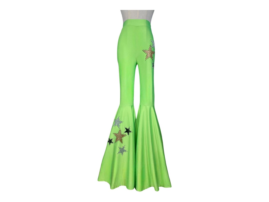 Lime STAR GLITZ METALLIC Bell Bottom Pants/ Gold Silver / - Etsy