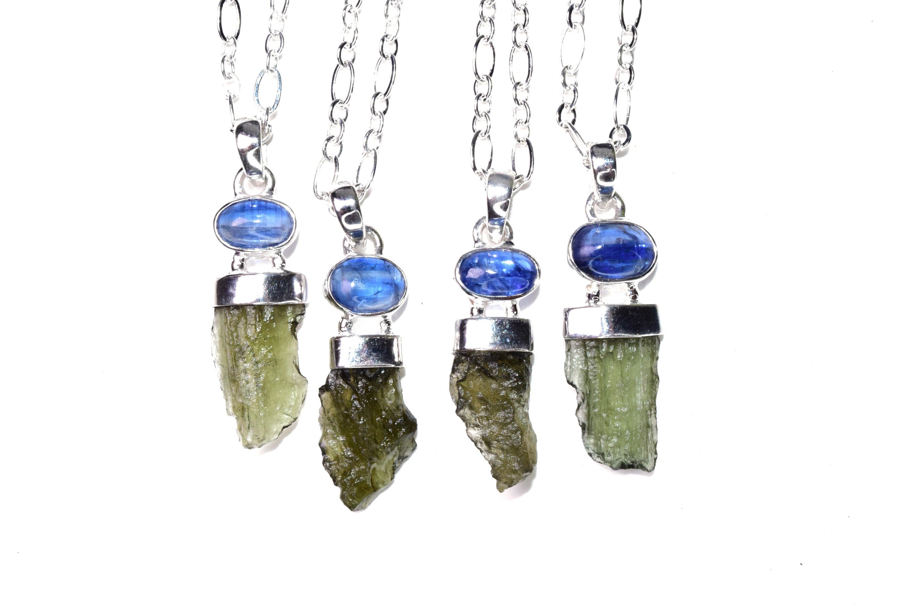 Raw MOLDAVITE & BLUE KYANITE Necklace / Rough Moldavite / Moldavite ...