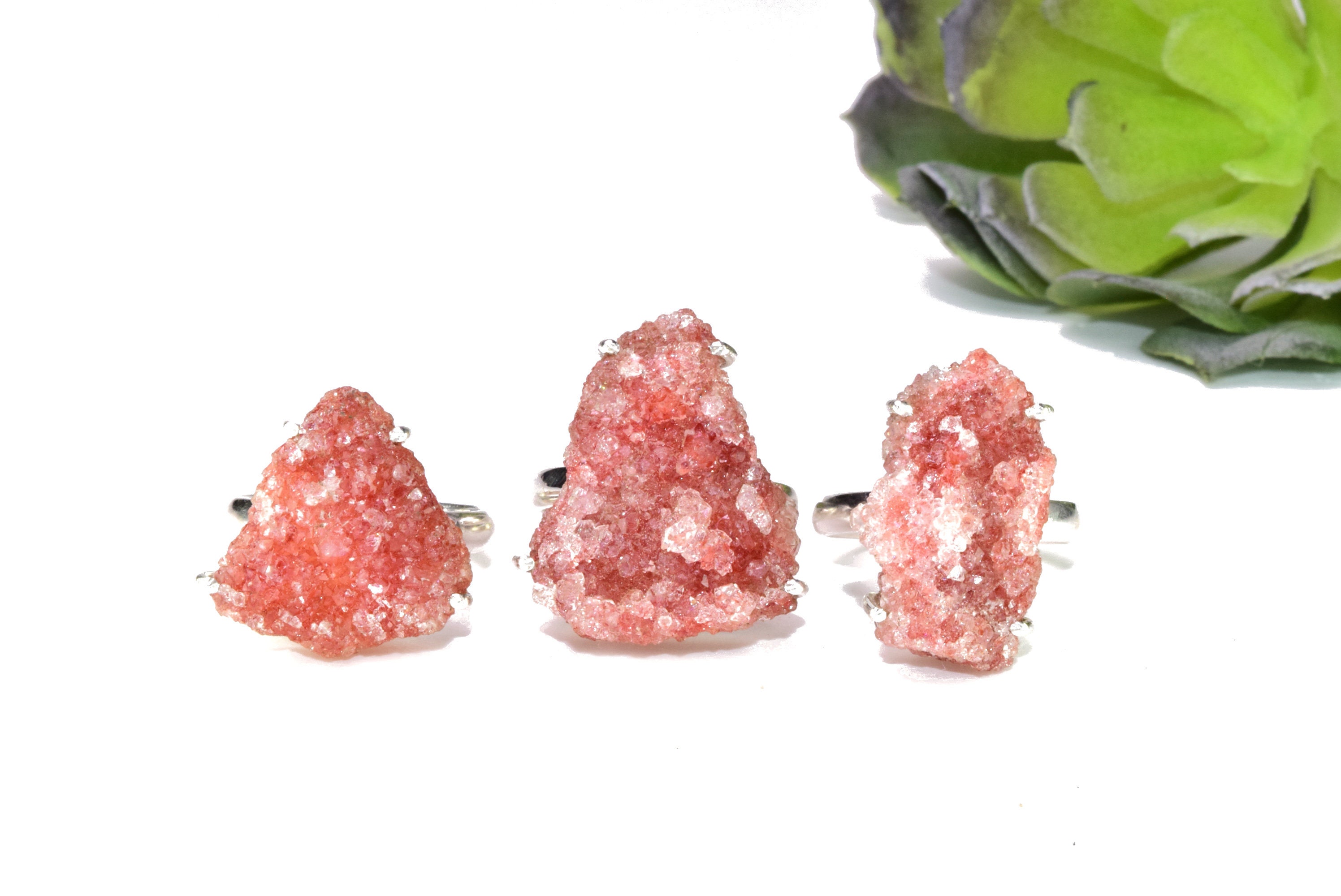 Raw RED APOPHYLLITE Crystal Cluster Ring / rough Apophyllite / Apophyllite ring / Red ...