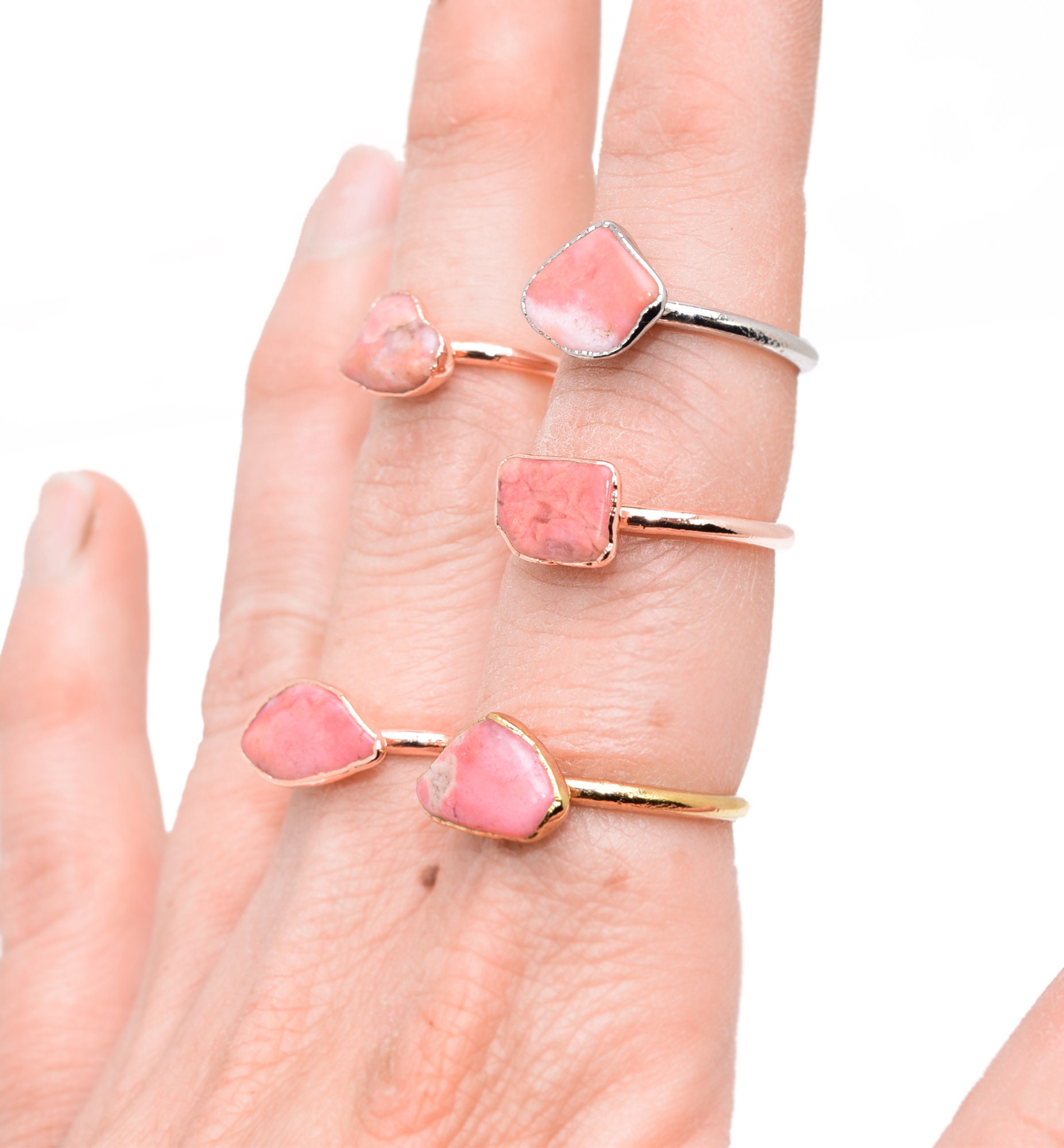 Raw RHODONITE Ring // Rhodonite ring / Gold Ring/ Silver ring / Pink ...