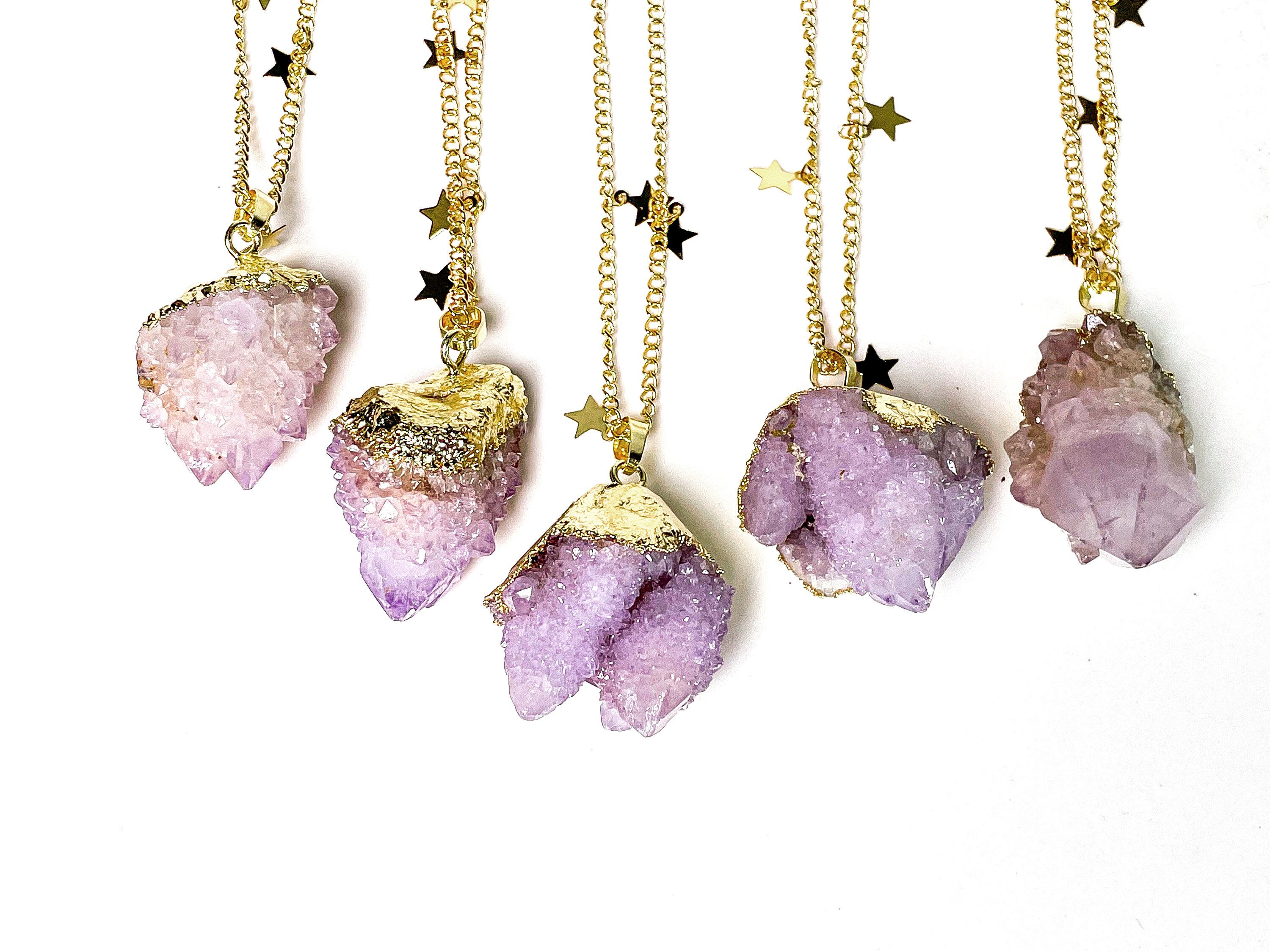 Raw Lilac SPIRIT QUARTZ Gold Necklace / Amethyst Spirit Quartz / Spirit ...