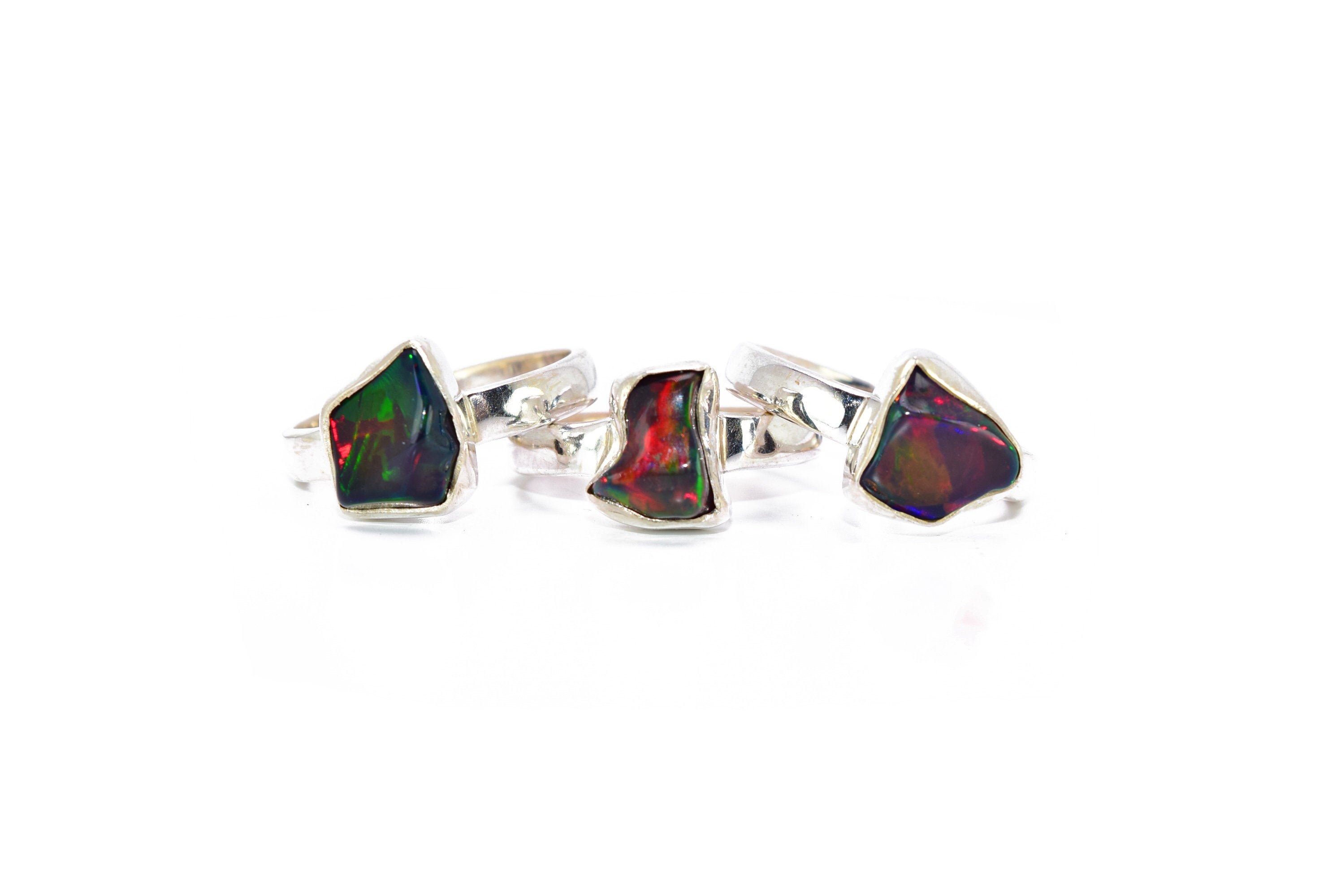 Raw BLACK OPAL Ring / Rough Black Opal ring / Australian Black Opal ...