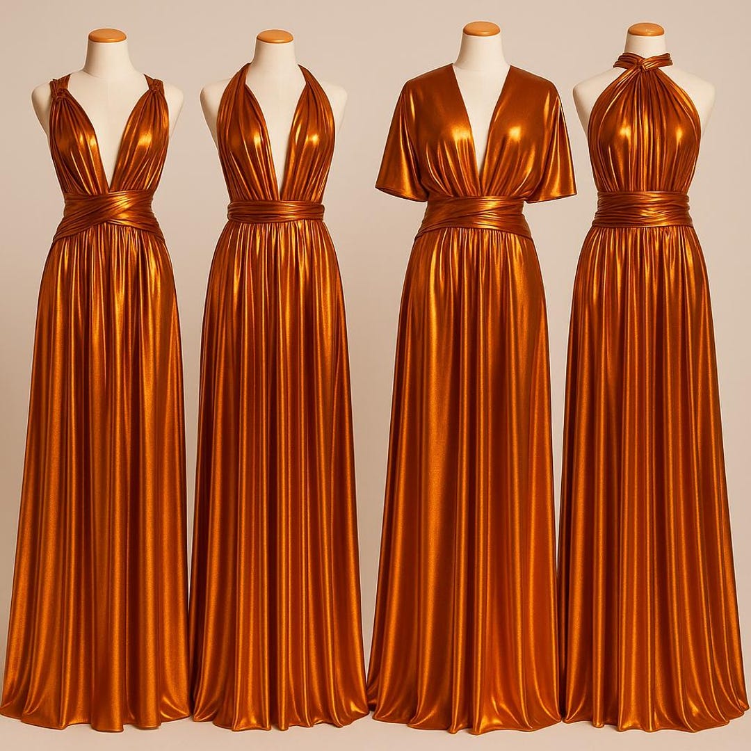 BURNT ORANGE METALLIC Goddess Bridesmaid Dress/ Maxi Dress Metallic ...