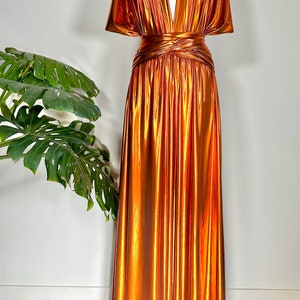 BURNT ORANGE METALLIC Goddess Bridesmaid Dress/ Maxi Dress Metallic ...