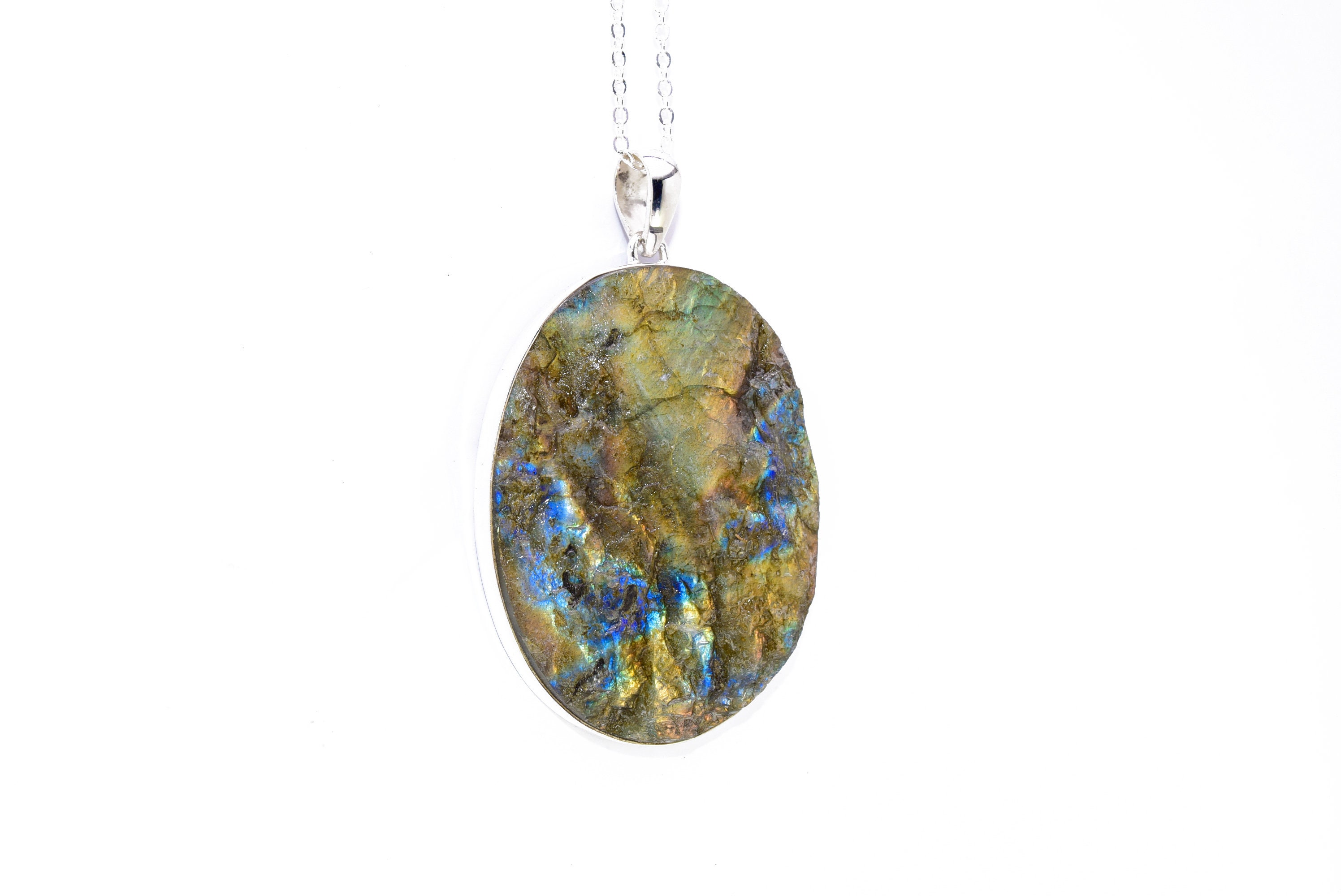Raw LABRADORITE Huge Sterling Silver Necklace / Rough Labradorite ...