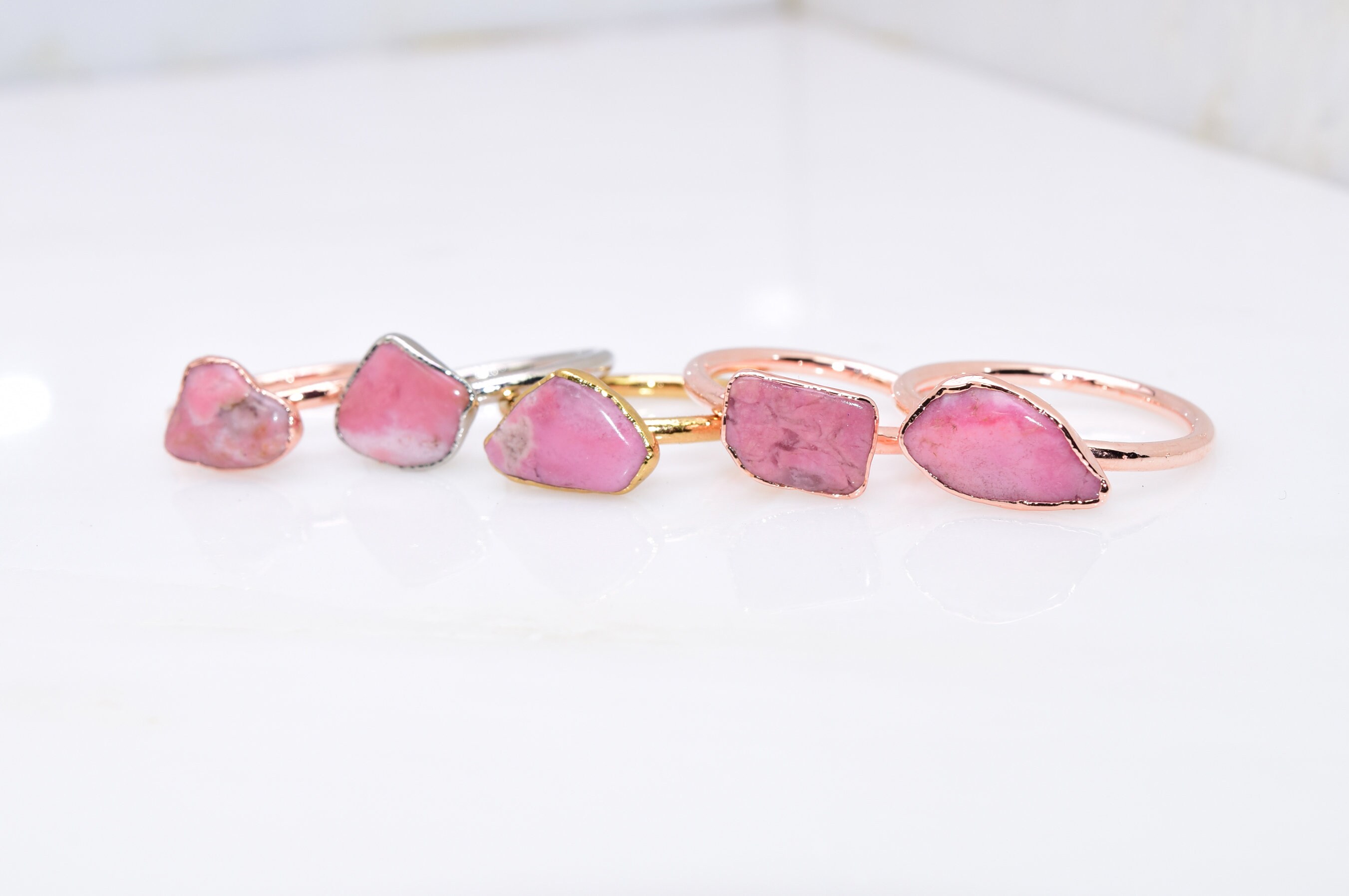 Raw RHODONITE Ring // Rhodonite ring / Gold Ring/ Silver ring / Pink ...