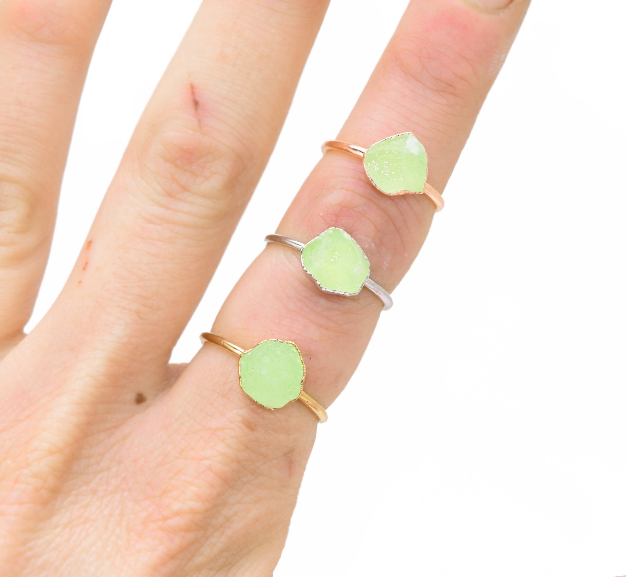 Raw PREHNITE Ring // crystal ring / Prehnite ring / Gold Prehnite Ring ...