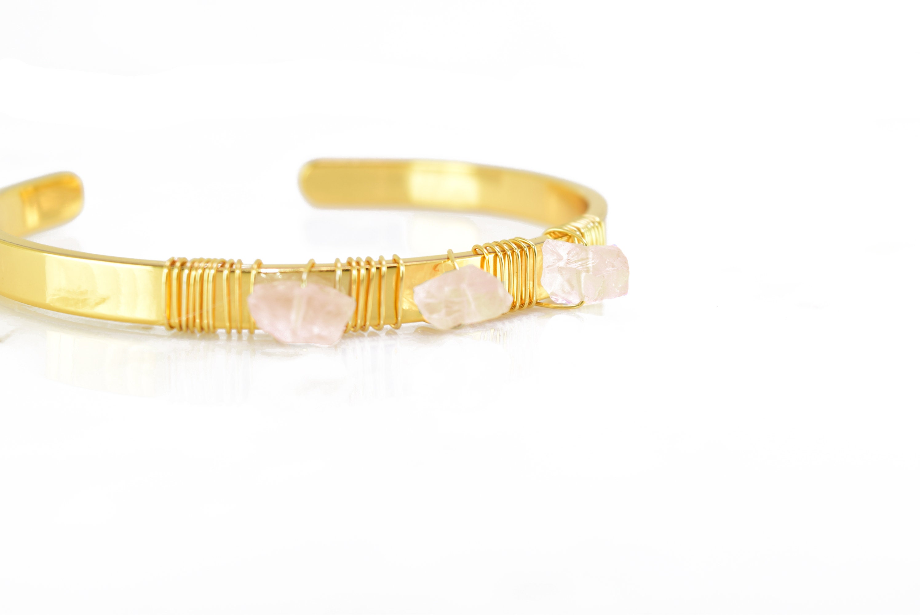 Raw ROSE QUARTZ Cuff Bracelet // Rough Rose Quartz cuff/Quartz/ Rose ...