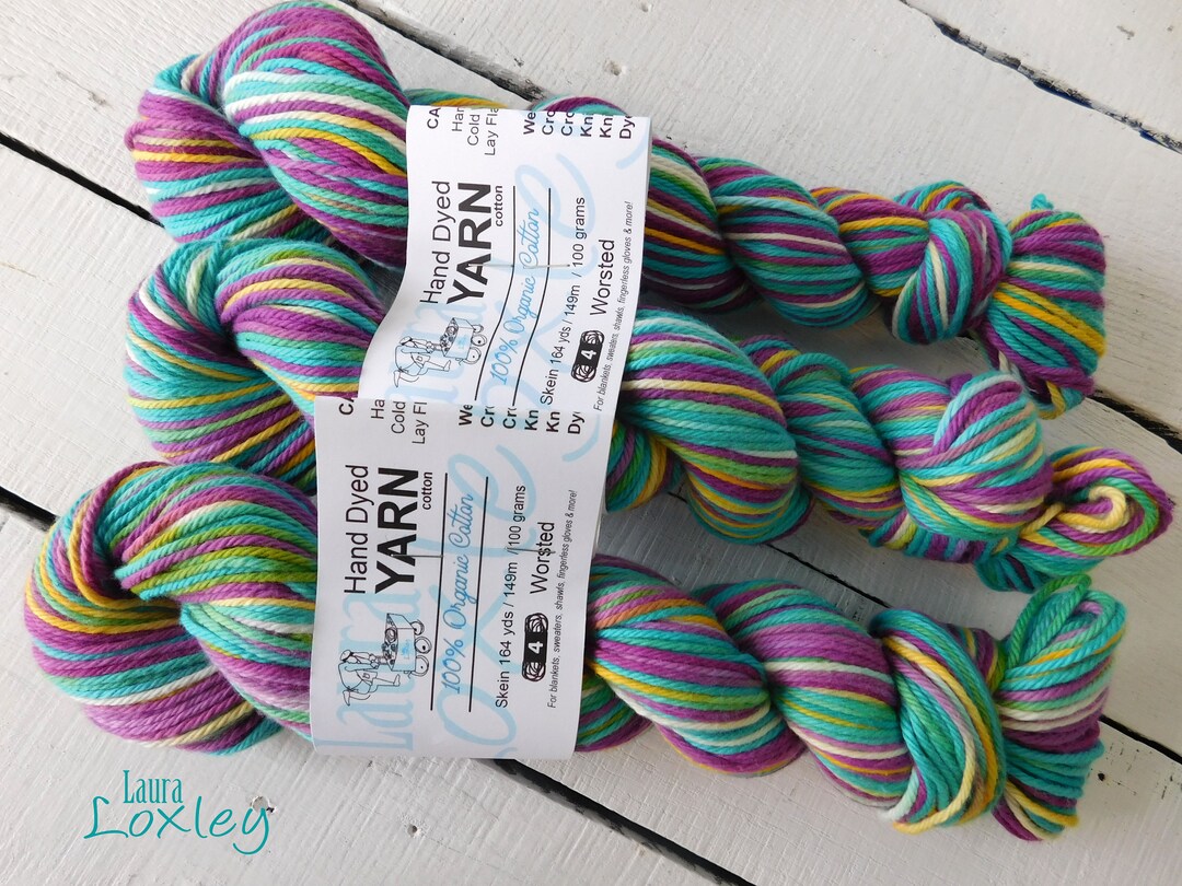 Variegated Organic Cotton Yarn in Worsted Weight, Indie Dyed in Gumball ...