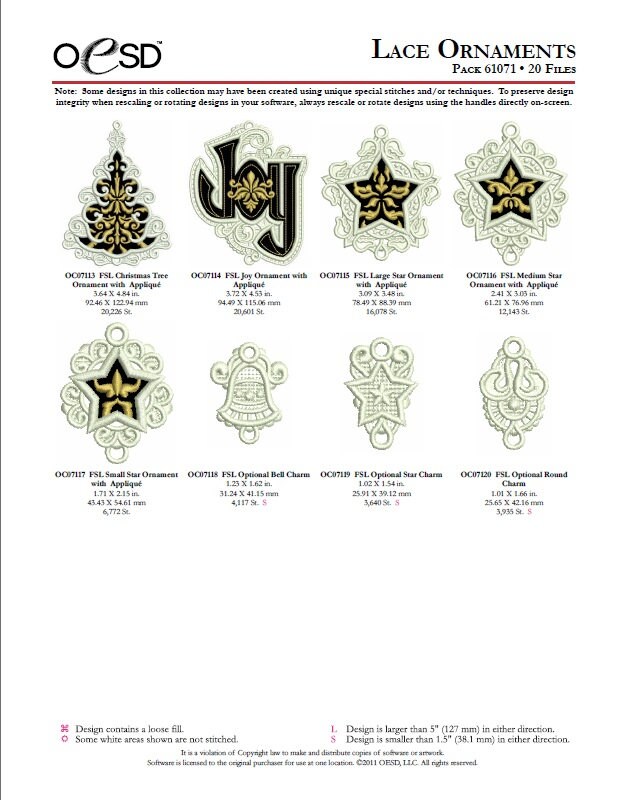 OESD Holiday Collections 2011 2 Lace Ornaments Embroidery Design CD FSL ...