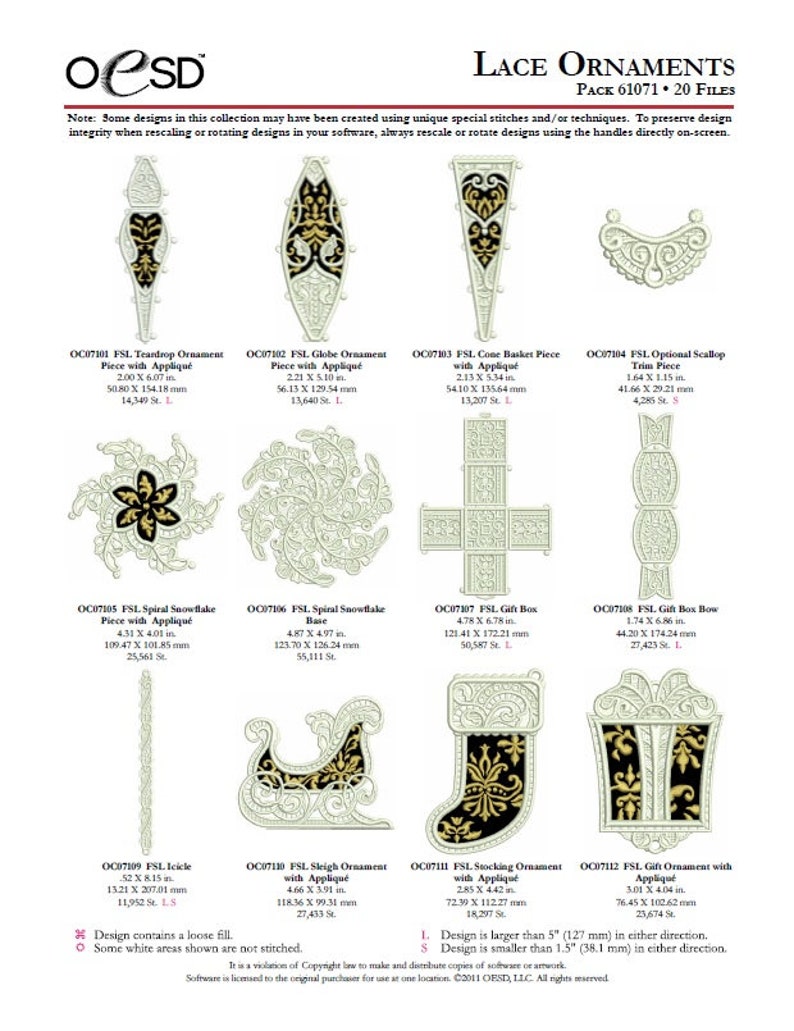 OESD Holiday Collections 2011 2 Lace Ornaments Embroidery Design CD FSL ...