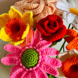 Crochet Flowers Pattern Bouquet PDF. Rose, Daffodil, Sunflower, Lily ...