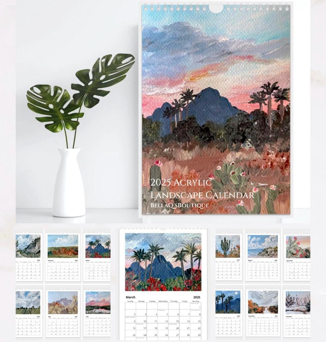 2025 Acrylic Painting Wall Calendar, Landscape Paintings, Sunset ...