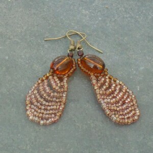 Sycamore Keys Earrings, in Bronze and Topaz Czech Seed Beads and ...