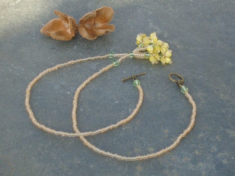 Primrose Posy Necklace, in Czech Seed Beads With Crystal Glass Round ...