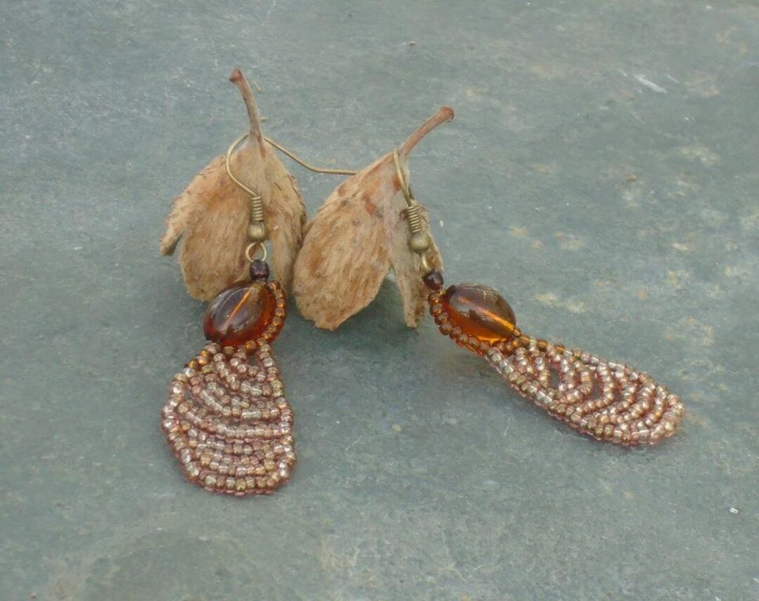 Sycamore Keys Earrings, in Bronze and Topaz Czech Seed Beads and ...
