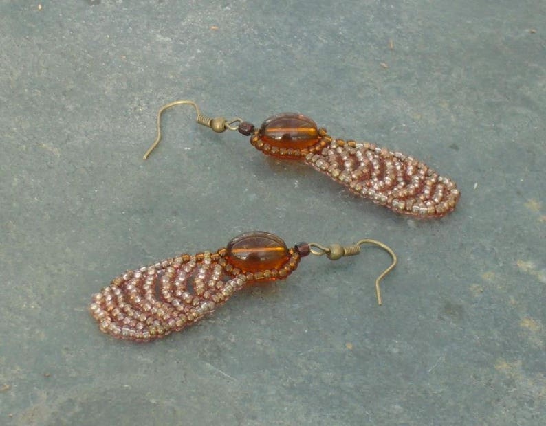 Sycamore Keys Earrings, in Bronze and Topaz Czech Seed Beads and ...
