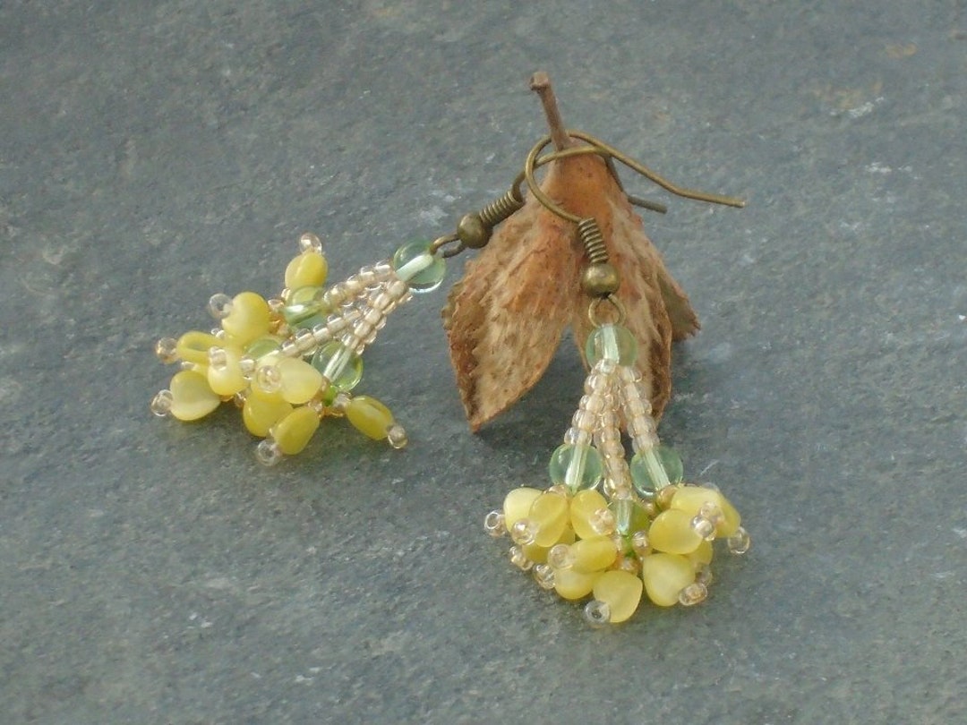 Primrose Posy Earrings, in Czech Seed Beads and Crystal Glass Round ...