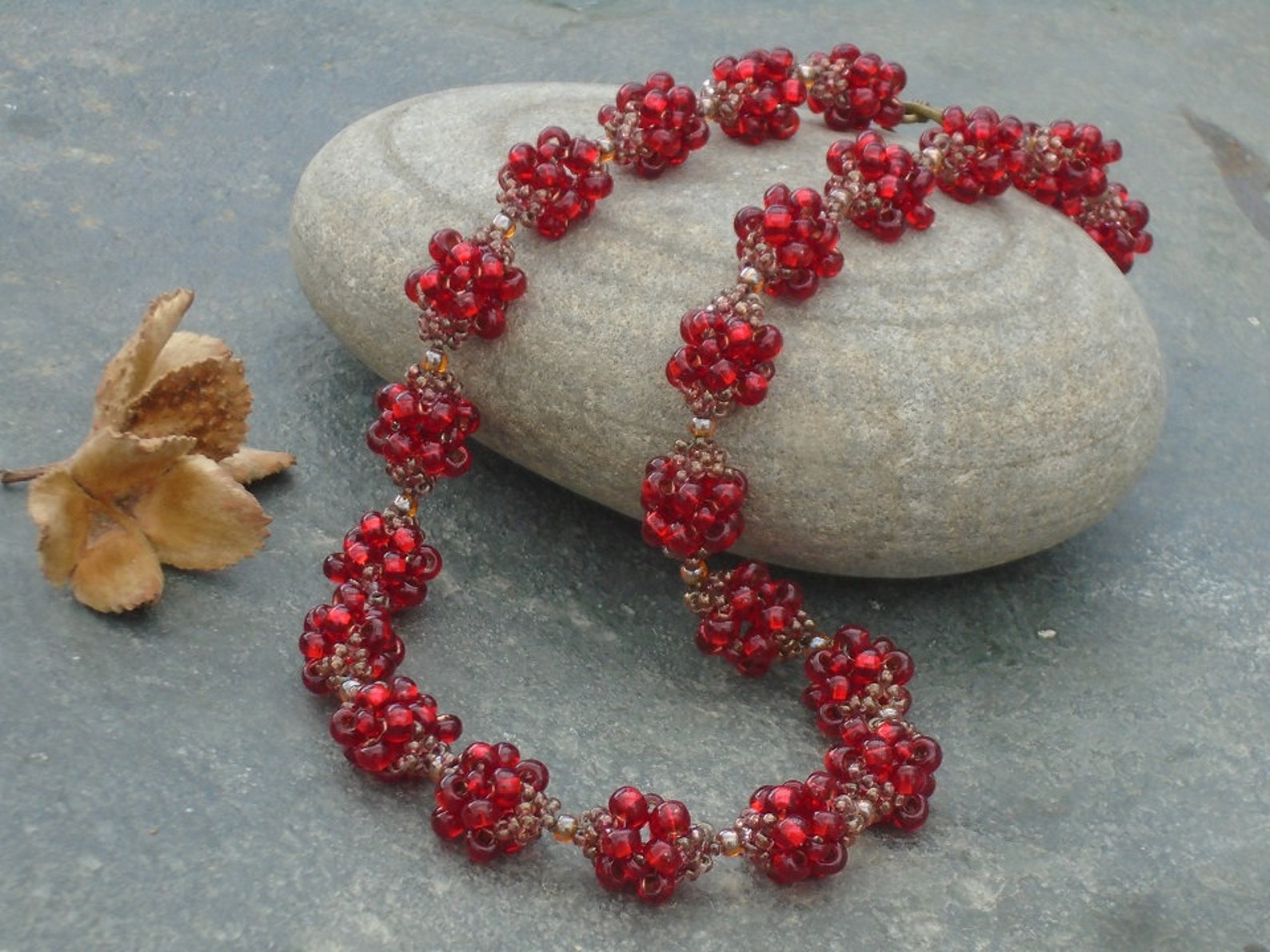 Raspberries Necklace Ruby Beaded Necklace in Copper Lined | Etsy UK