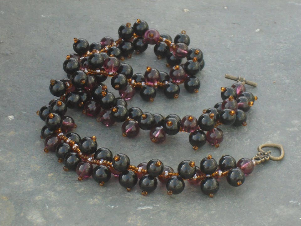 Blackcurrants Necklace Black and Amethyst Beaded Necklace in | Etsy