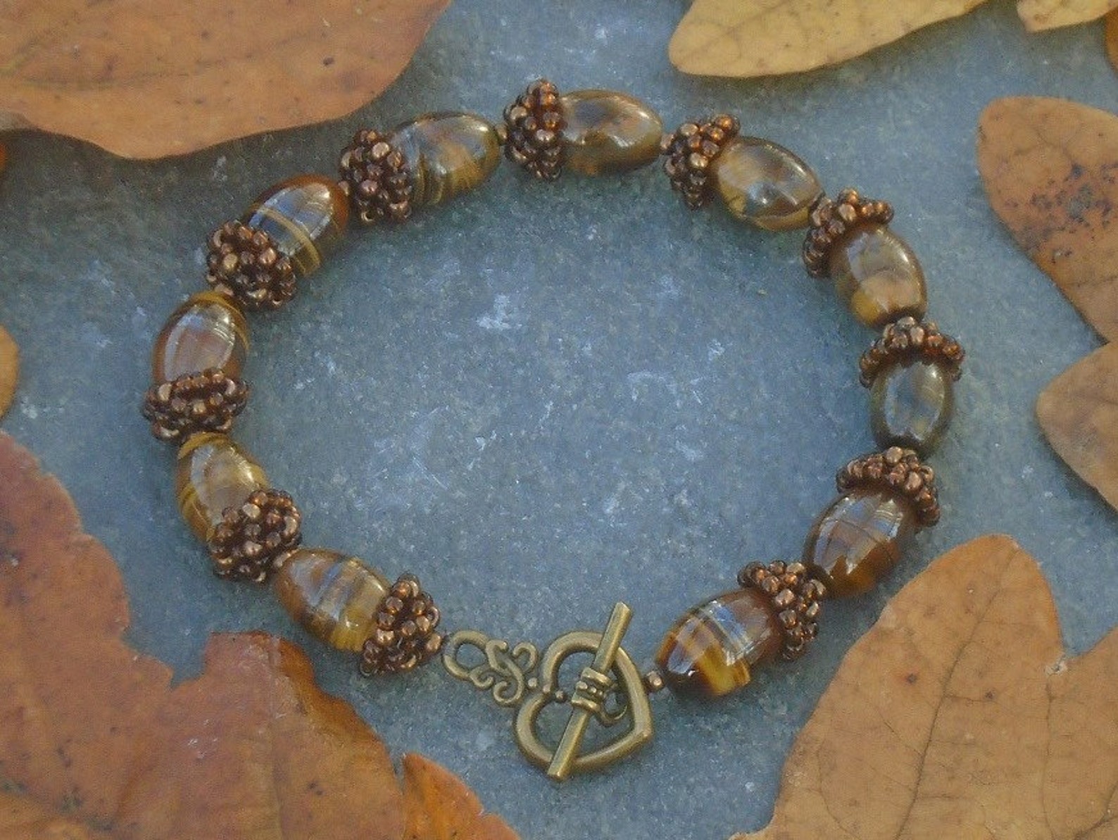 Winter Acorns Gemstone Bracelet Tiger Iron Gemstone and Czech | Etsy
