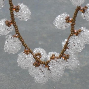 Old Man's Beard Garland Necklace, Seed Bead Flower Necklace, in Crystal ...