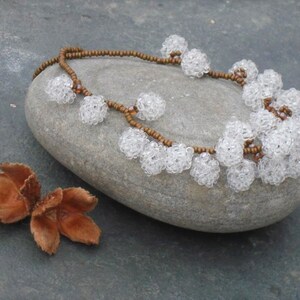 Old Man's Beard Garland Necklace, Seed Bead Flower Necklace, in Crystal ...