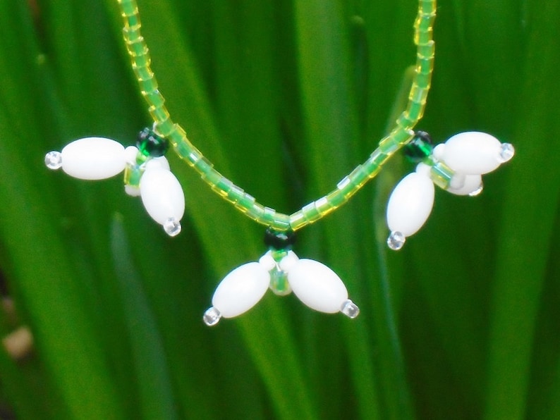 Snowdrop Necklace, Spring Flower Necklace, in Crystal, White, and Leaf ...