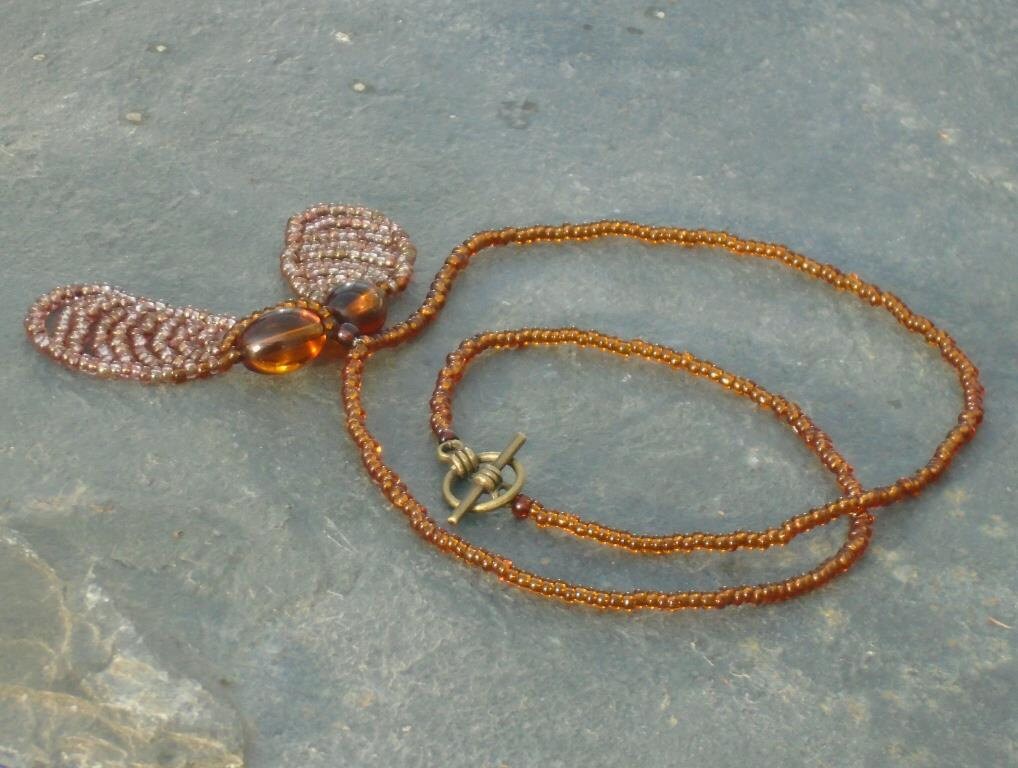 Sycamore Keys Pendant Necklace, in Bronze and Topaz Czech Seed Beads ...