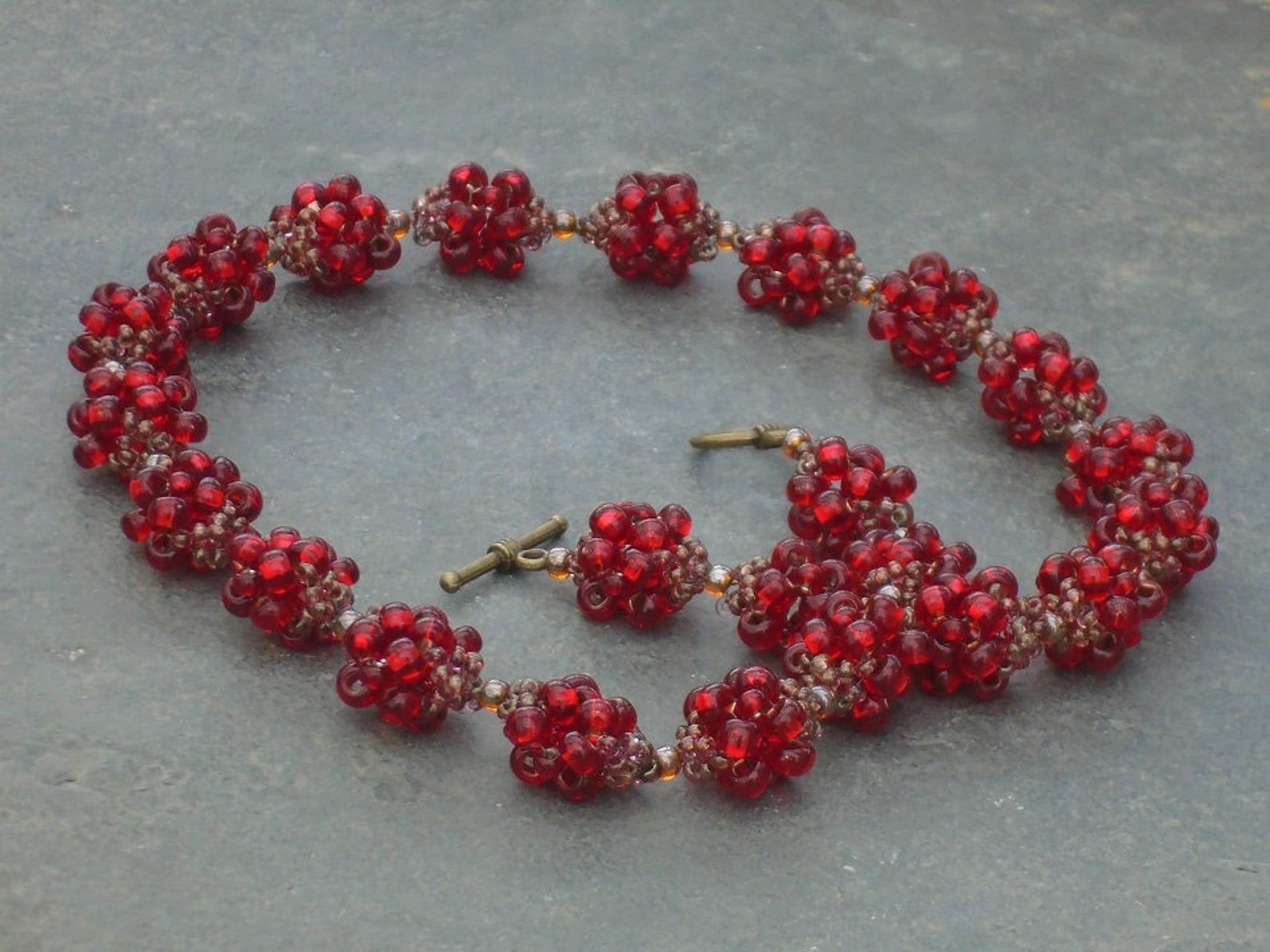 Raspberries Necklace, Ruby Beaded Necklace, in Copper Lined Ruby With ...