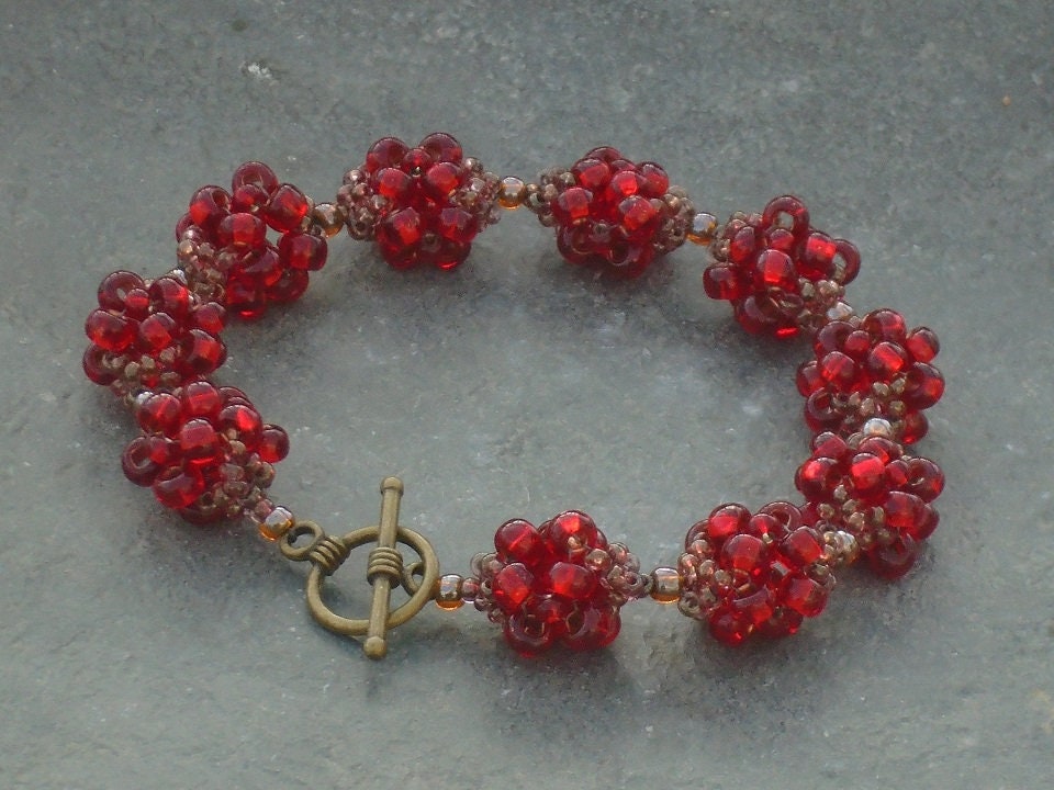 Raspberries Bracelet Ruby Beaded Bracelet in copper lined | Etsy