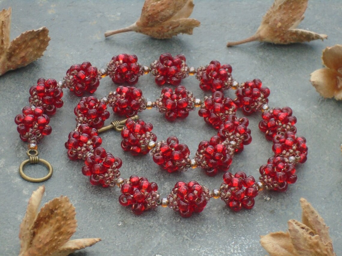Raspberries Necklace, Ruby Beaded Necklace, in Copper Lined Ruby With ...