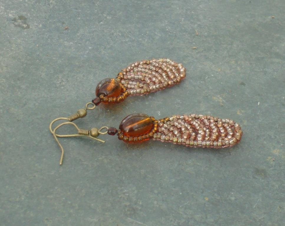 Sycamore Keys Earrings, in Bronze and Topaz Czech Seed Beads and ...