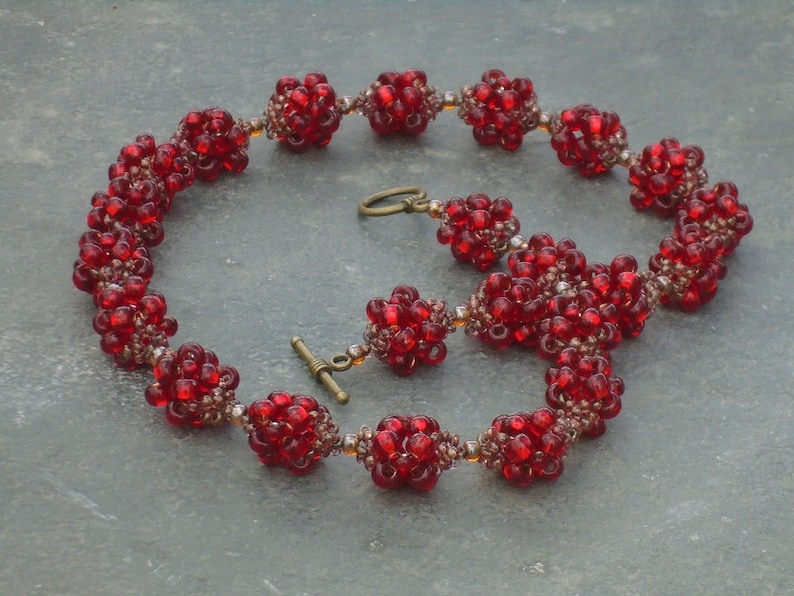 Raspberries Necklace, Ruby Beaded Necklace, in Copper Lined Ruby With ...