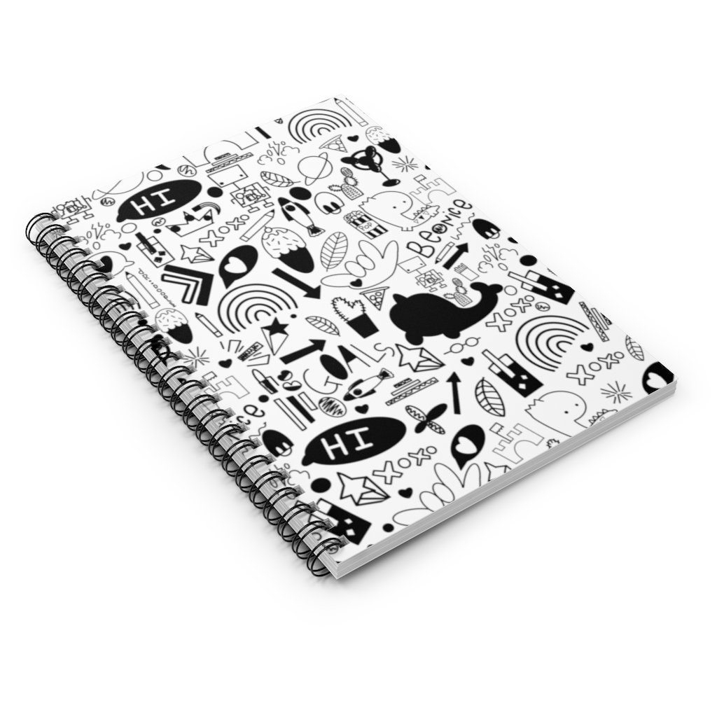 Black & White Doodle Notebook, Spiral Notebook, Lined Notebook, Cute ...