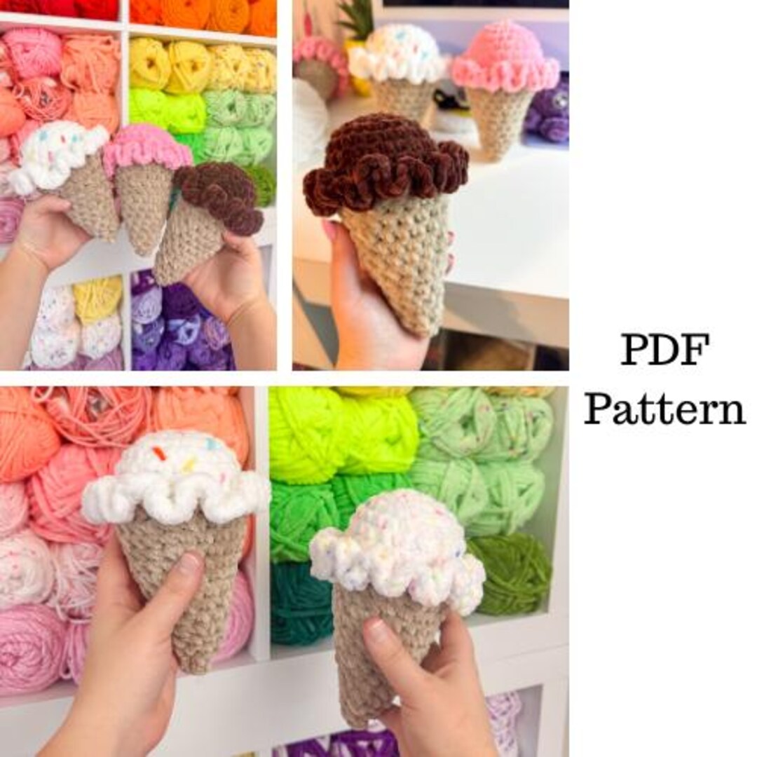 No Sew Ice Cream Cone Crochet Pattern, No Sew Crochet Pattern, Crochet ...