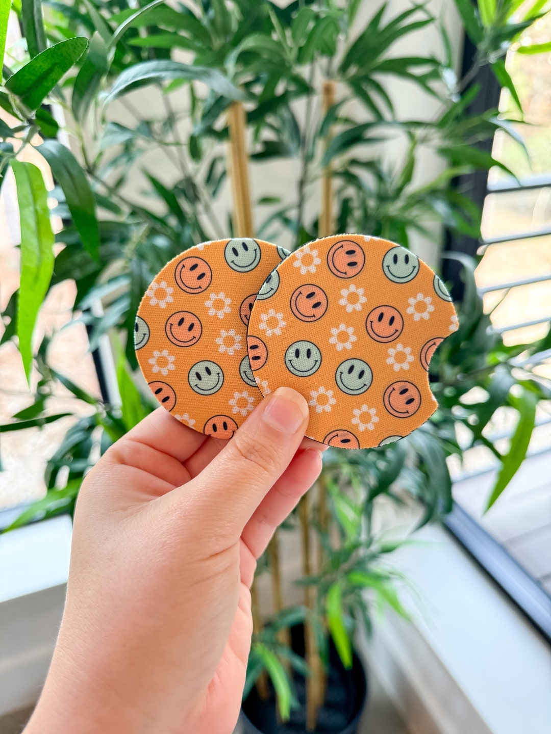 Retro Smiley Face Car Coasters, Colorful Car Coasters, Boho Car ...