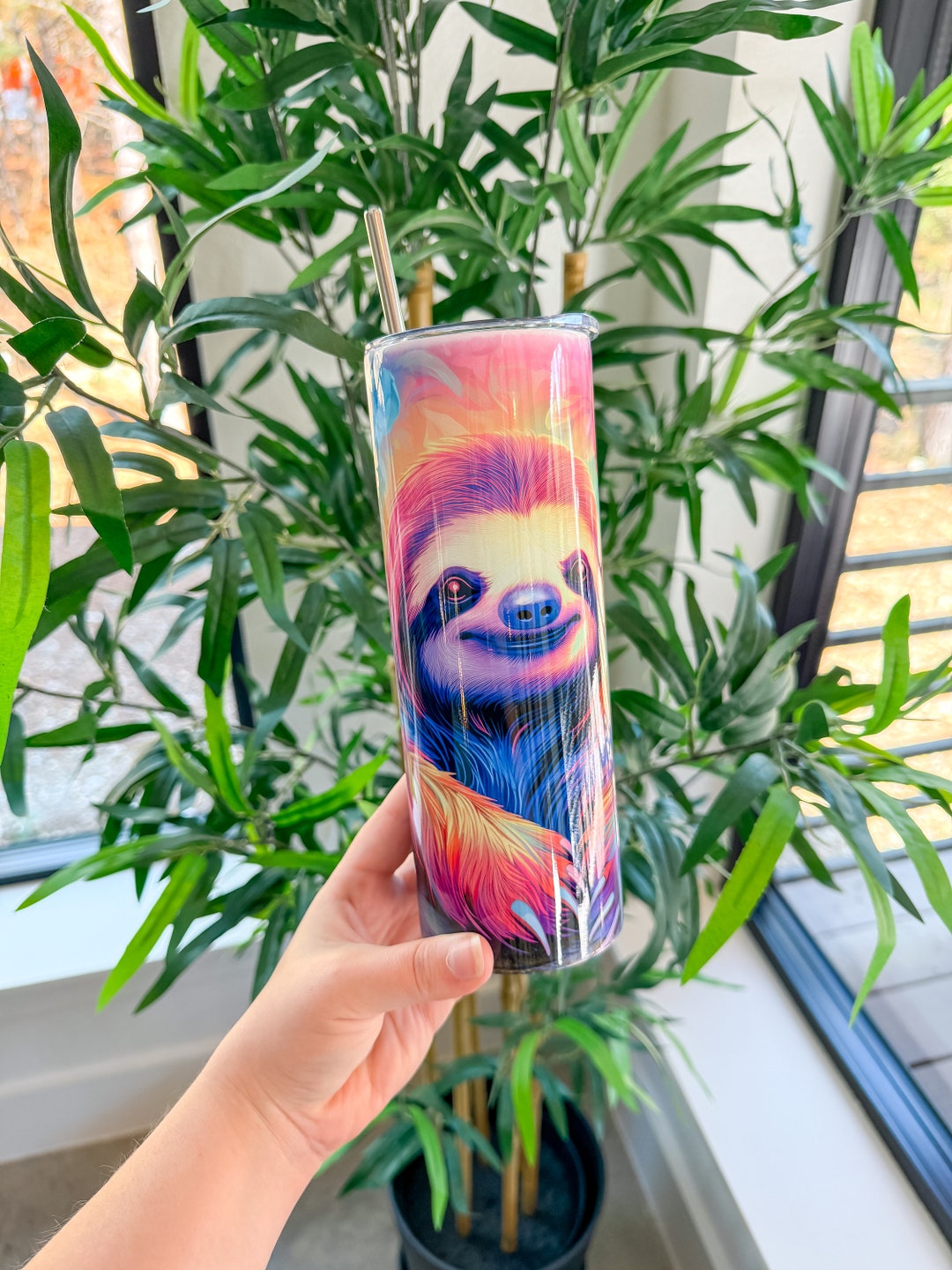 Sloth Tumbler, Colorful Tumbler, Watercolor Tumbler, Sloth Cup, Tumbler ...