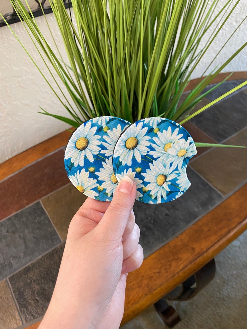 Daisy Car Coasters, Flower Car Coasters, Car Accessories, Set of 2 Car ...